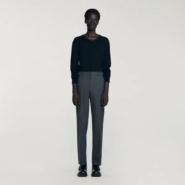 Sandro Virgin Wool Suit Trousers - Heather Charcoal
