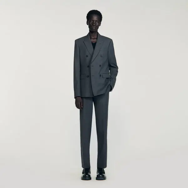 Sandro Double-breasted Classic Suit Jacket - Heather Charcoal
