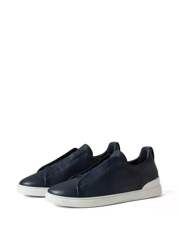 Zegna Triple Stitch Leather Sneakers - Blue