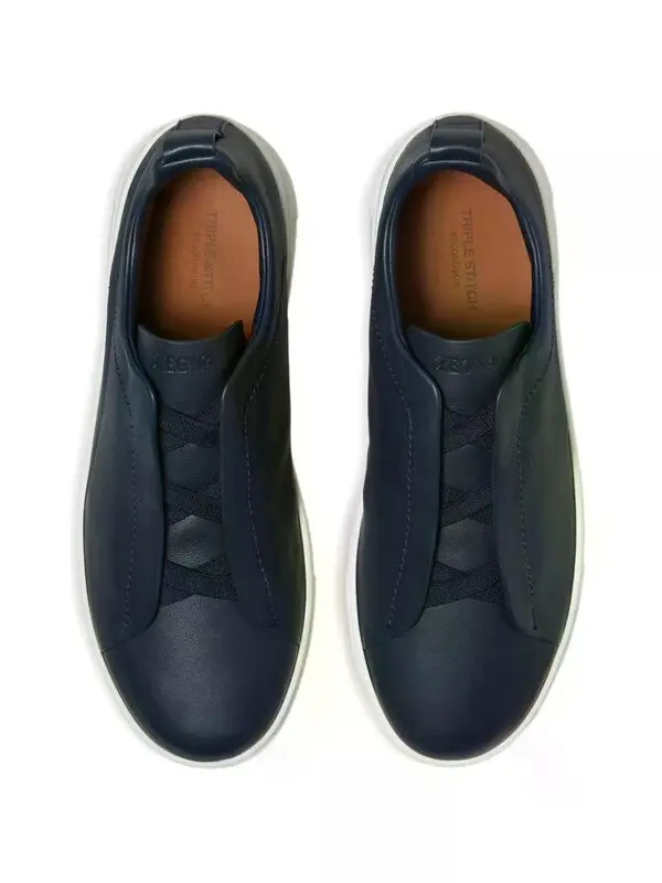 Zegna Triple Stitch Leather Sneakers - Blue