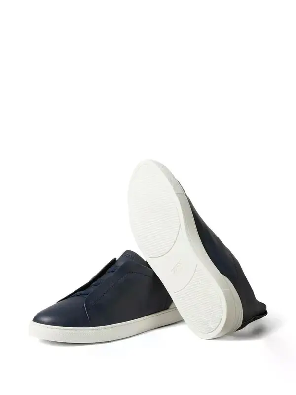 Zegna Triple Stitch Leather Sneakers - Blue