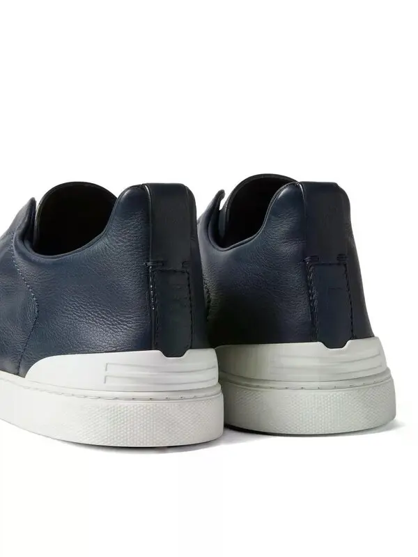 Zegna Triple Stitch Leather Sneakers - Blue