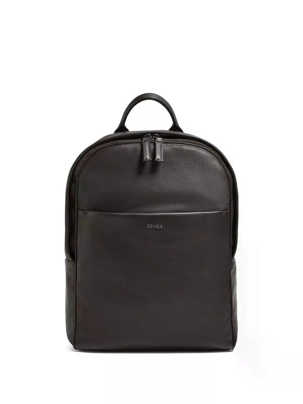 Zegna Leather Backpack With Top Handle - Brown