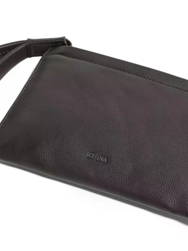 Zegna Leather Clutch With Embossed Logo