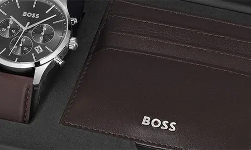 BOSS Chronograph Leather Strap Watch & Wallet Set