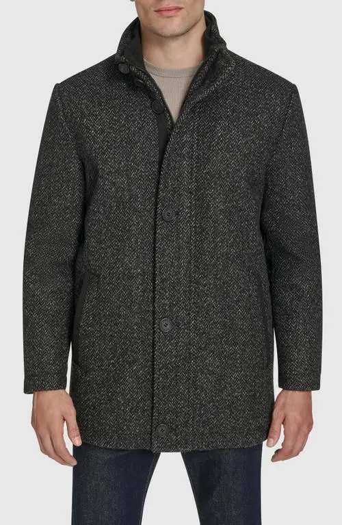 Andrew Marc Dorsey Plaid Car Coat - Black