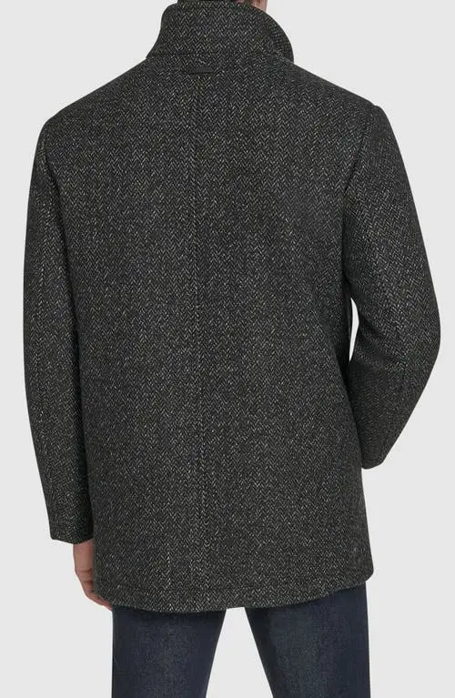 Andrew Marc Dorsey Plaid Car Coat - Black