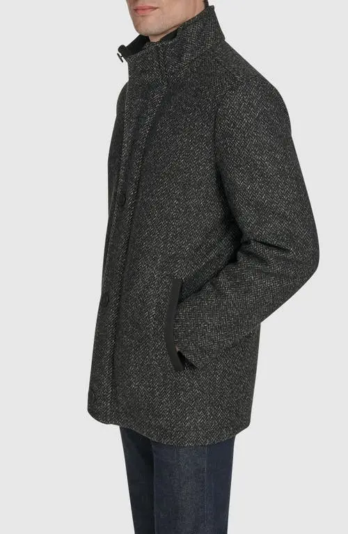 Andrew Marc Dorsey Plaid Car Coat - Black