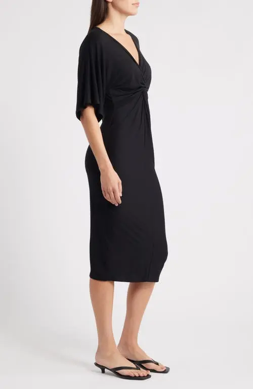 Loveappella Twist Front Knit Midi Dress