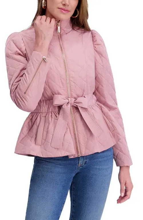 Kensie Quilted Peplum Jacket - Rose