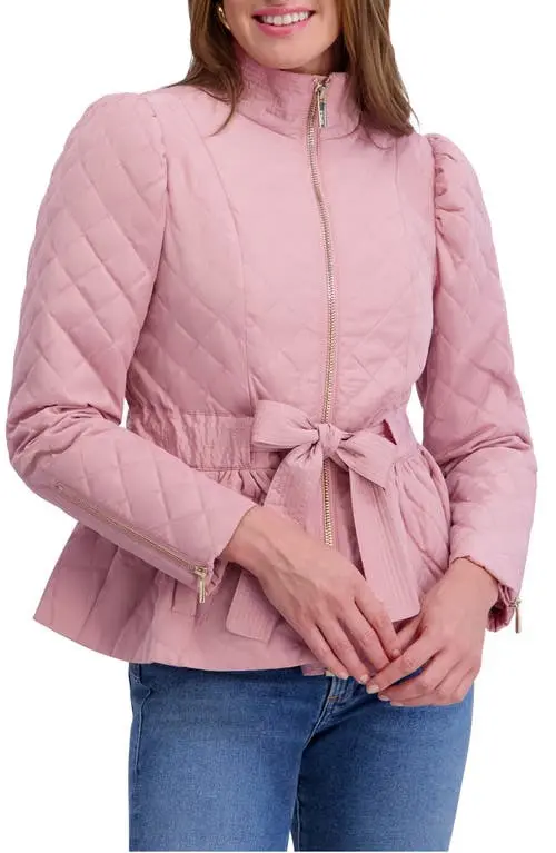 Kensie Quilted Peplum Jacket - Rose