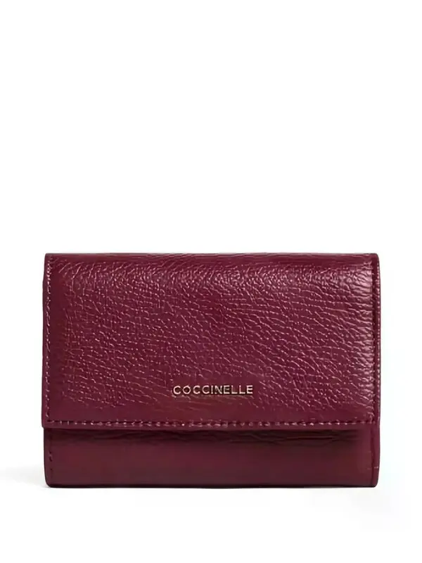 COCCINELLE Metallic Trifold Leather Wallet - Red