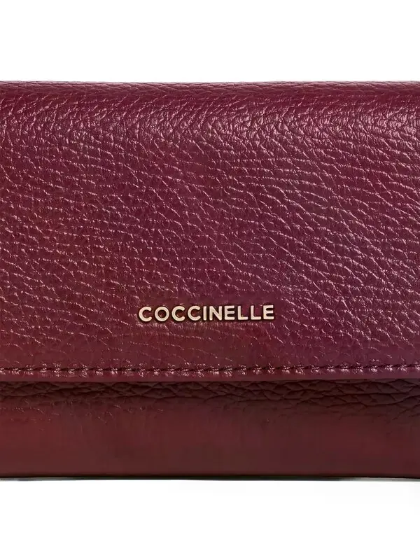 COCCINELLE Metallic Trifold Leather Wallet - Red