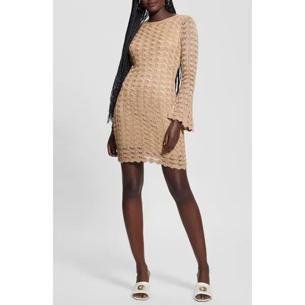 Guess Pointelle Sweater Dress - Rust