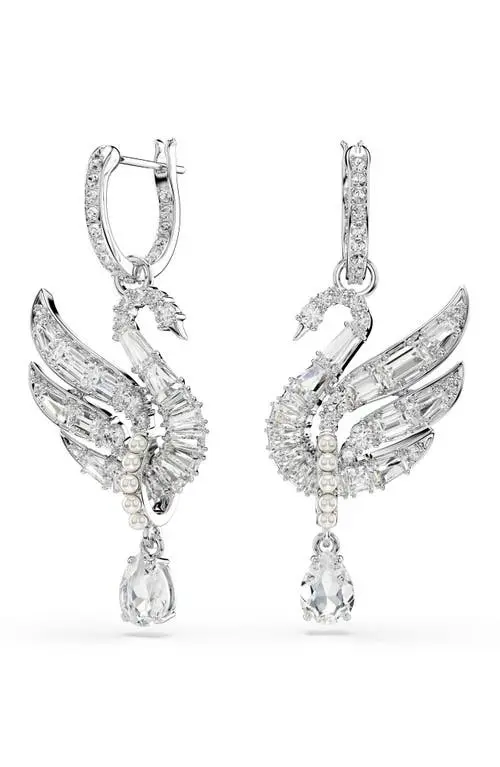 SWAROVSKI Swan Crystal & Faux Pearl Drop Earrings - White/silver