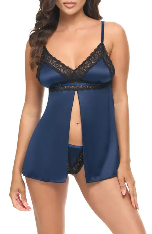 OH LA LA CHERI Iris Babydoll Chemise - Estate Blue/black