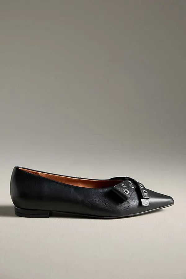 Maeve Grommet Bow Flats - Black