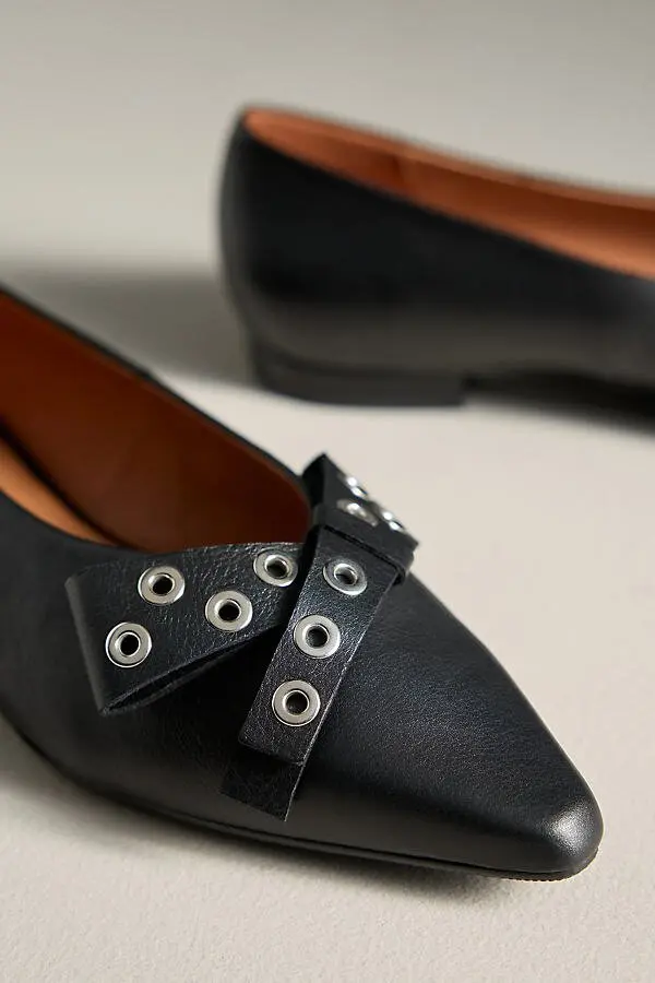 Maeve Grommet Bow Flats - Black