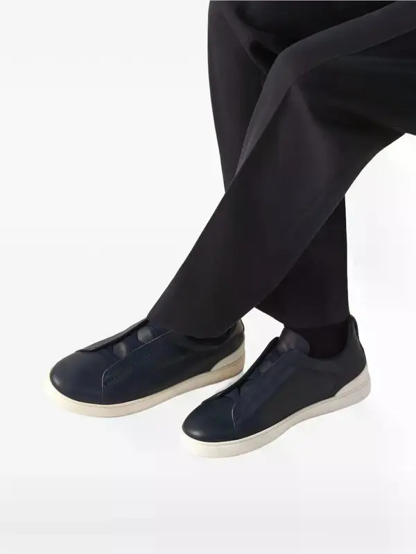 Zegna Triple Stitch Leather Sneakers - Blue