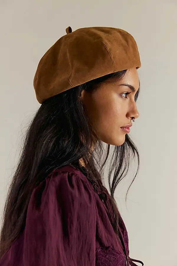 Free People Sade Suede Beret - Tan