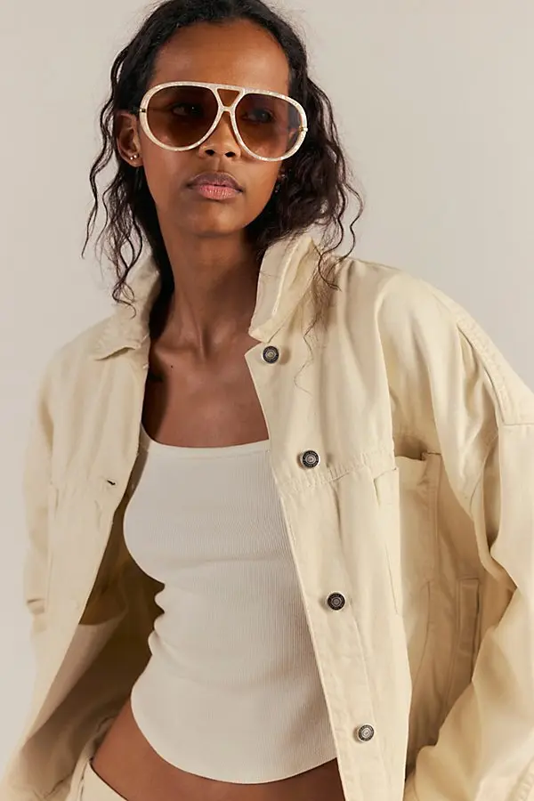 Free People Aviator Sunglasses - Marshmallow Pearl