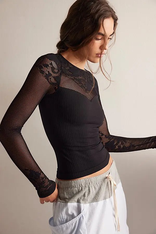 Free People Chasing Dreams Long Sleeve Top - Black