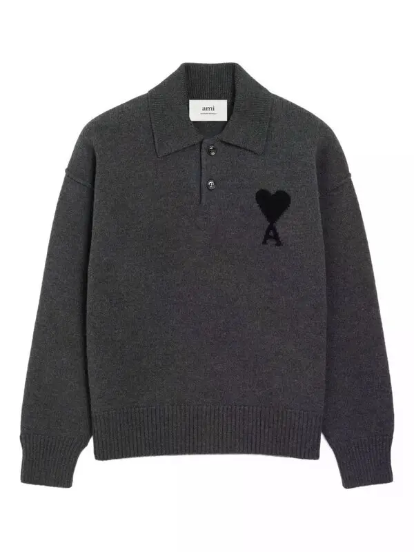 AMI Paris De Coeur Merino Wool Polo Shirt