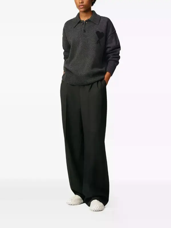 AMI Paris De Coeur Merino Wool Polo Shirt