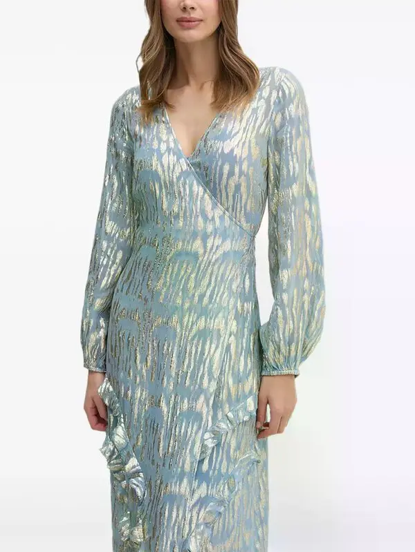 NEVER FULLY DRESSED Metallic-print Ruffled Midi Dress