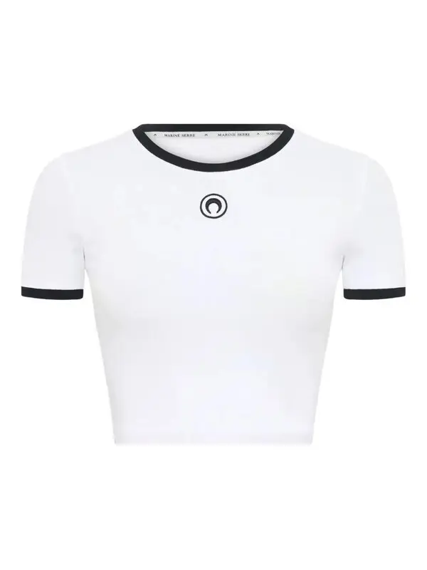 MARINE SERRE Moon-logo Ribbed Crop Top - White