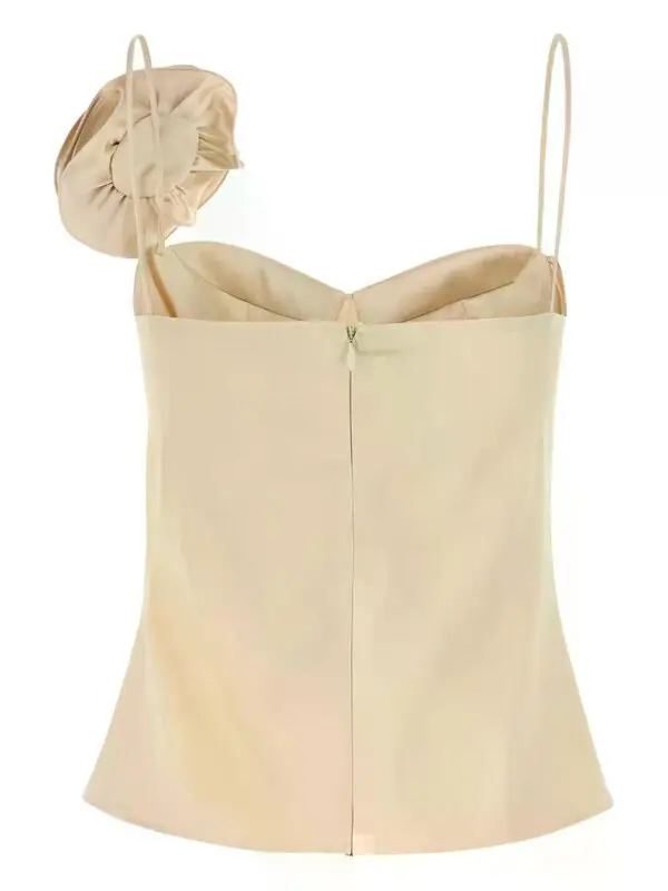 Magda Butrym Rose-appliqué Satin Top - Neutrals