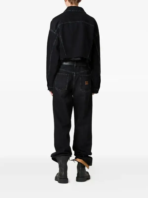 Miu Miu Washed Denim Cropped Jacket - Black