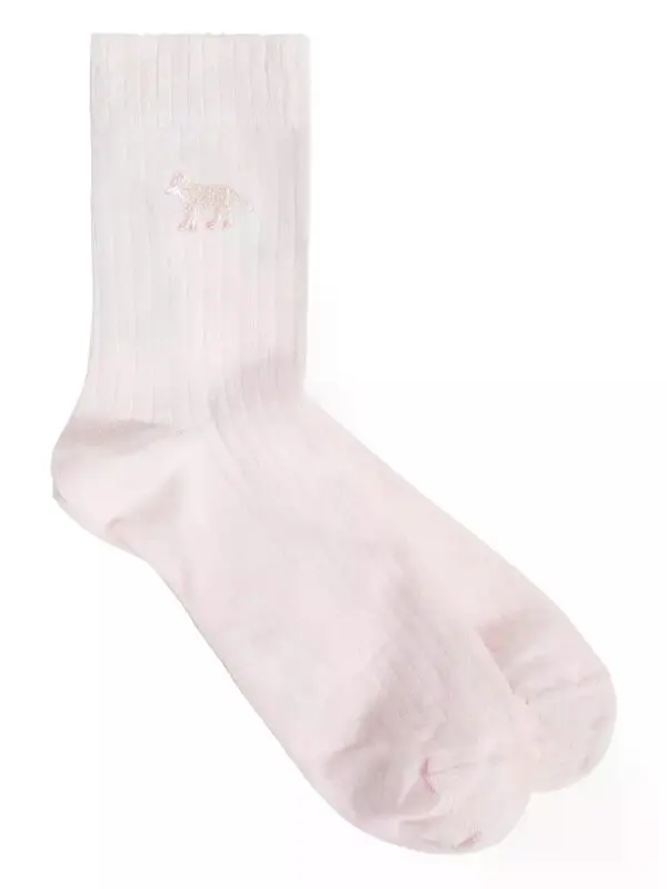 Maison Kitsuné Fox-embroidered Ribbed Socks - Pink