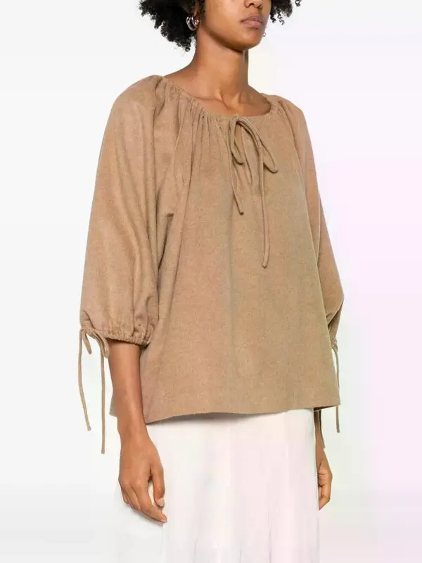 BY MALENE BIRGER Tie-neck Puff-sleeve Top - Neutrals