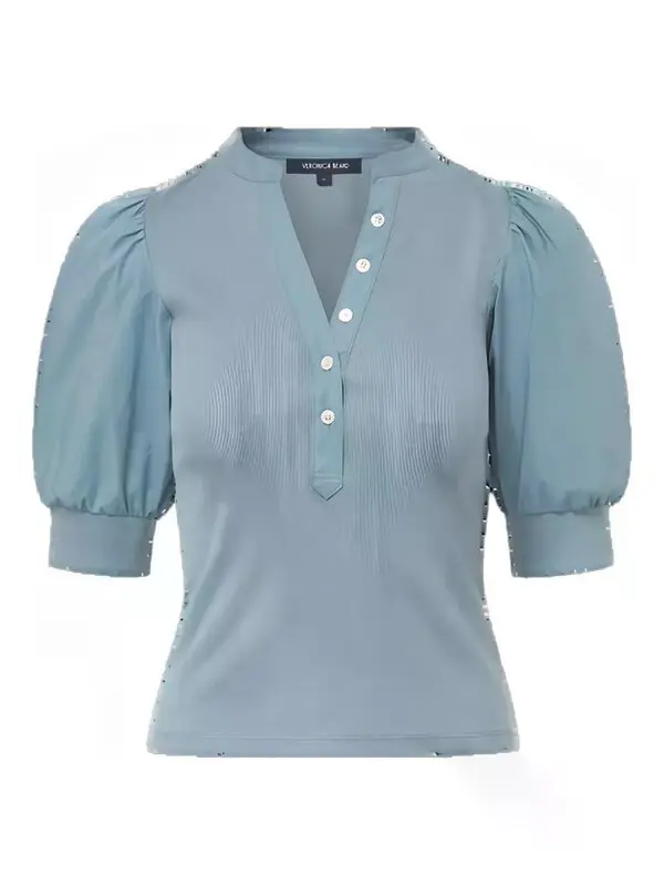 Veronica Beard Puff-sleeve Button Top - Blue