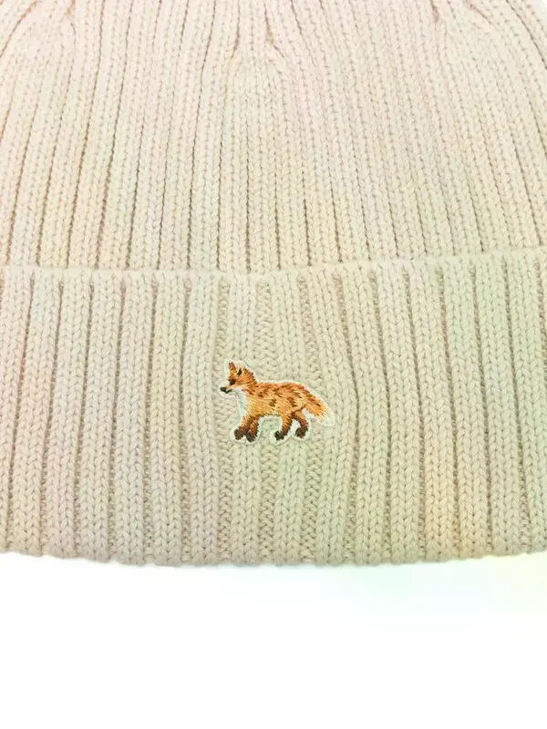 Maison Kitsuné Ribbed Embroidered Beanie - Neutrals