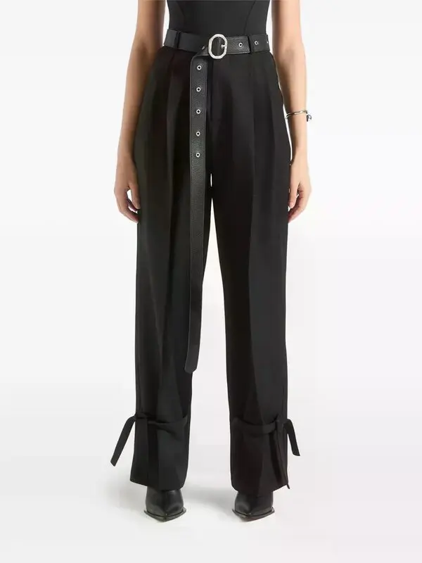 Manière De Voir Tailored Pants With Oversized Belt And Ankle Ties - Black