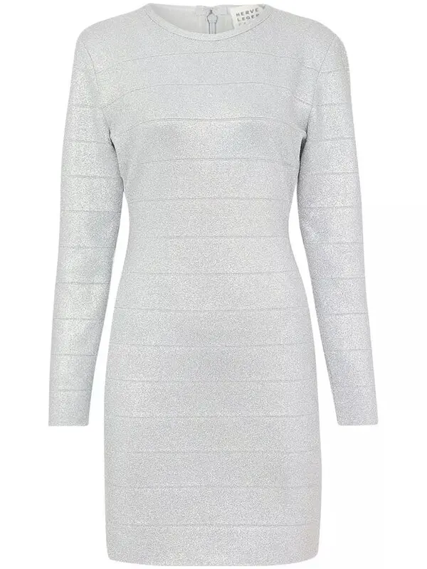 Herve Leger Metallic Long-sleeve Minidress - Silver