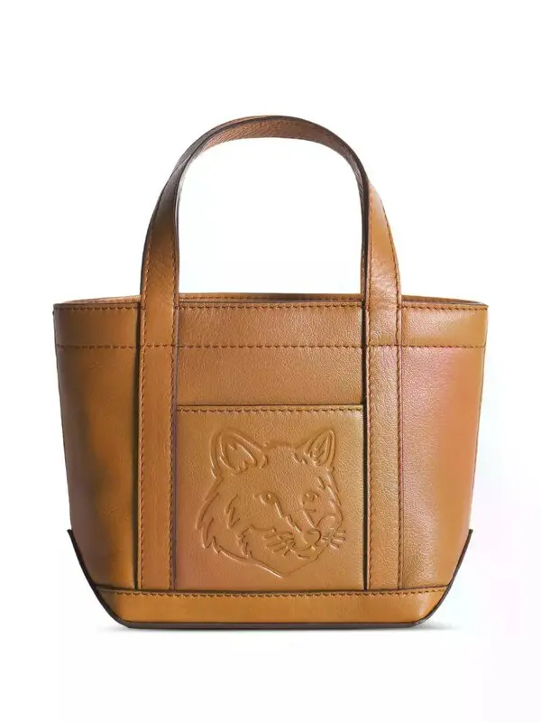 Maison Kitsuné Mini Fox-head Embossed Leather Tote - Brown