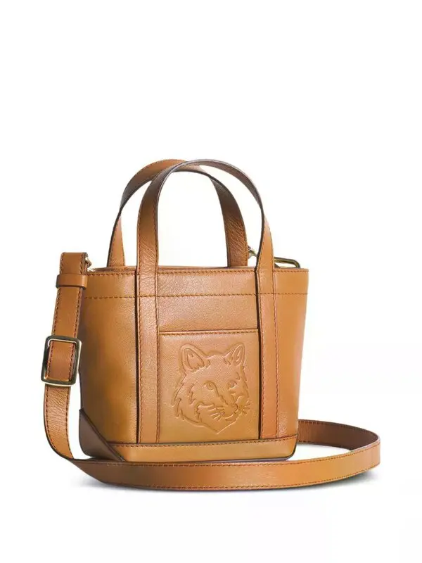 Maison Kitsuné Mini Fox-head Embossed Leather Tote - Brown