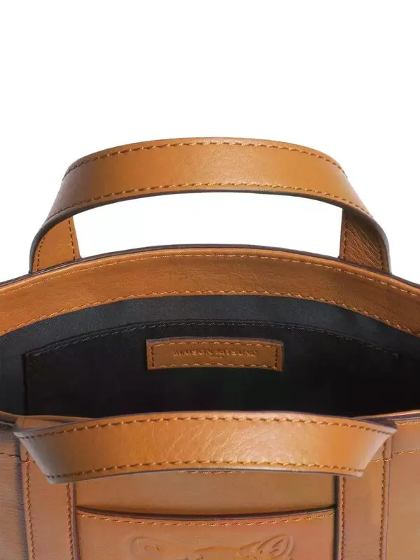 Maison Kitsuné Mini Fox-head Embossed Leather Tote - Brown