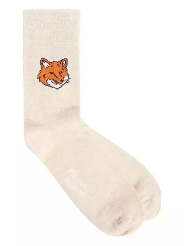 Maison Kitsuné Fox Head Motif Socks - Neutrals