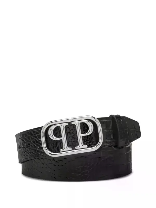 Philipp Plein Logo-plaque Crocodile-effect Belt - Black