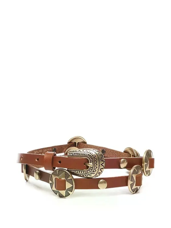 Pinko Leather Belt With Studded Details - Brown