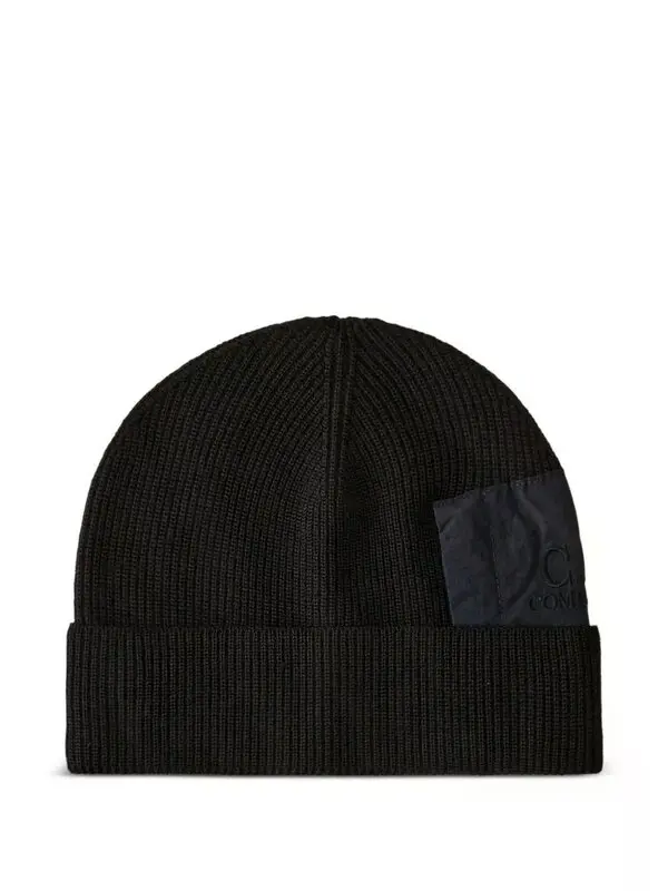 C.P. COMPANY Ribbed-wool Beanie With Logo Patch - Black