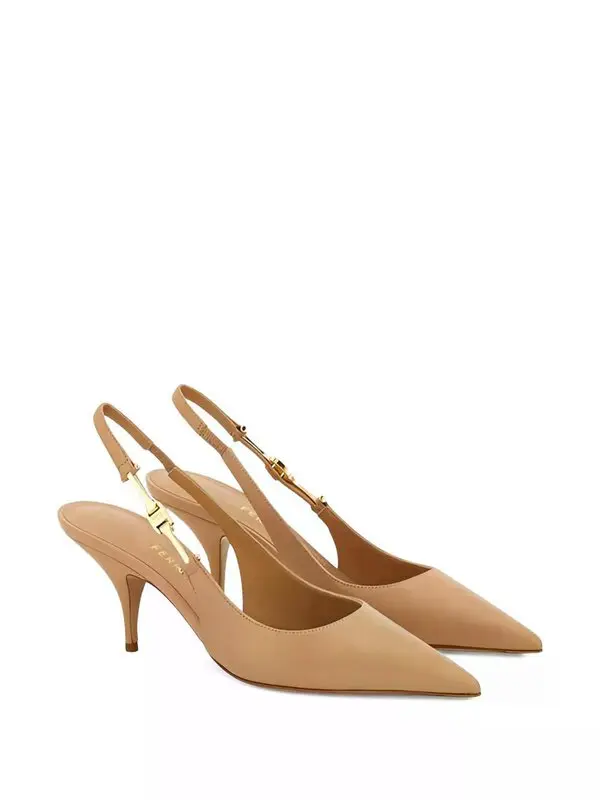 FERRAGAMO 70mm F Buckle Slingback Sandals - Neutrals
