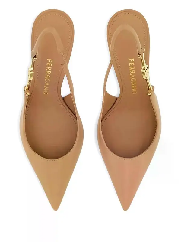 FERRAGAMO 70mm F Buckle Slingback Sandals - Neutrals