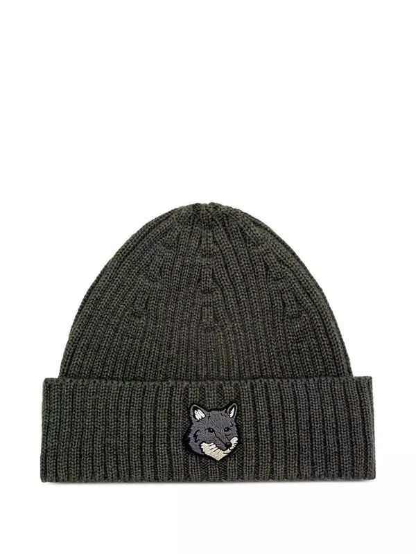 Maison Kitsuné Fox-head Ribbed Beanie - Green