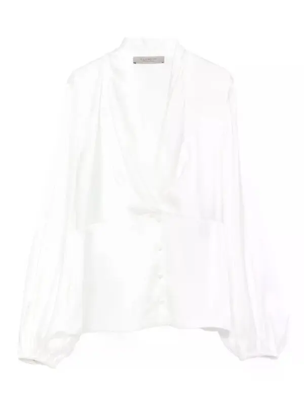 D.exterior Balloon-sleeve Button Top - White