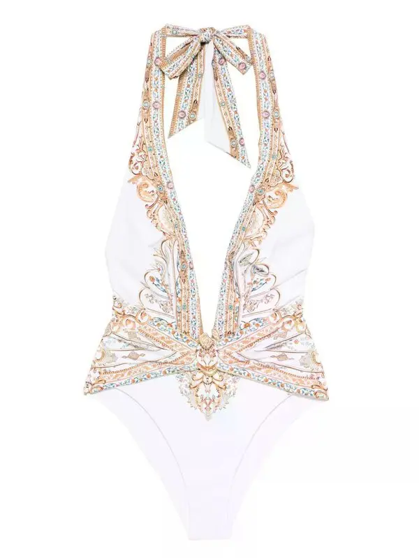 Camilla Embellished Halterneck Swimsuit - White
